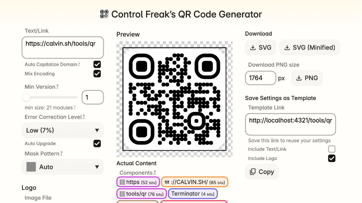 Control Freak’s QR Code Generator - Calvin's Tools